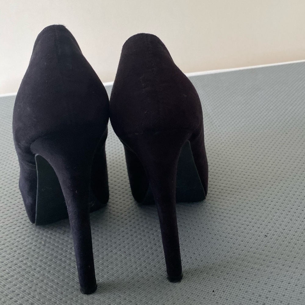 Black Suede Platform Closed Toed Heels - Gem
